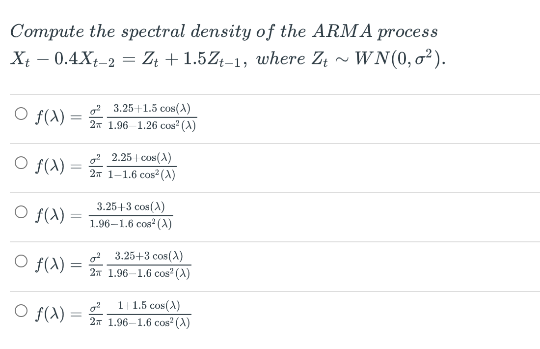 Solved Compute the spectral density of the ARAM process | Chegg.com