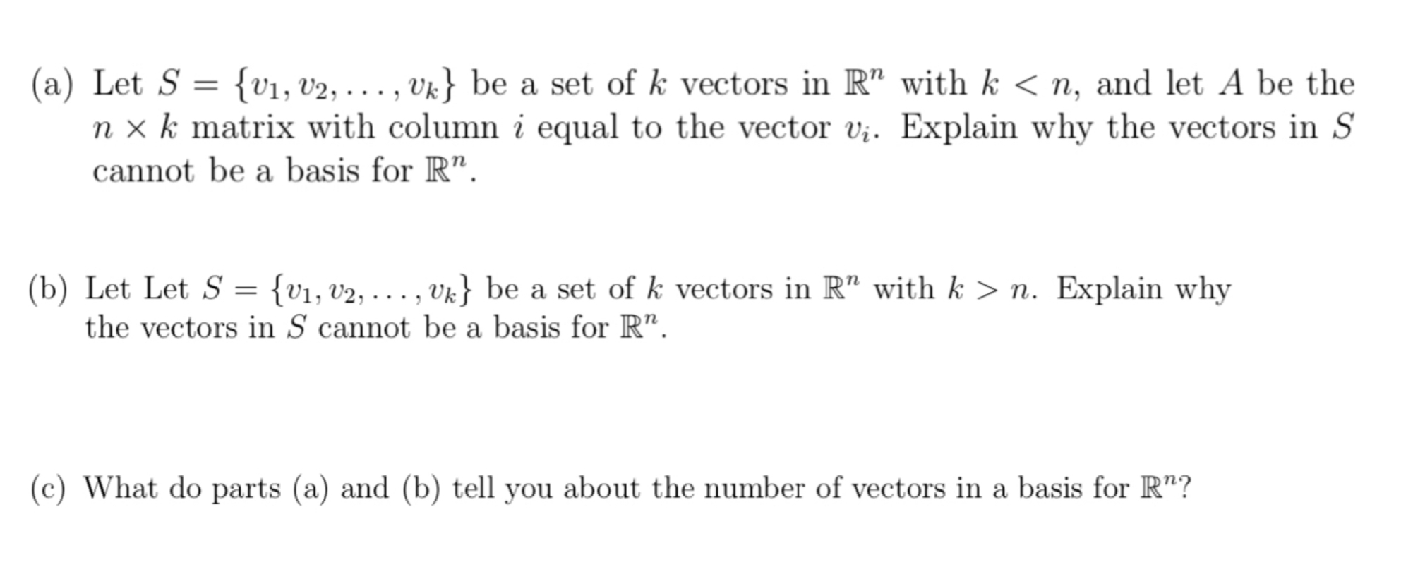 Solved (a) Let S = {V1, V2, ..., Vk} be a set of k vectors | Chegg.com
