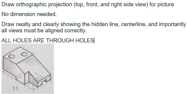 Solved Draw orthographic projection (top, front, and right | Chegg.com