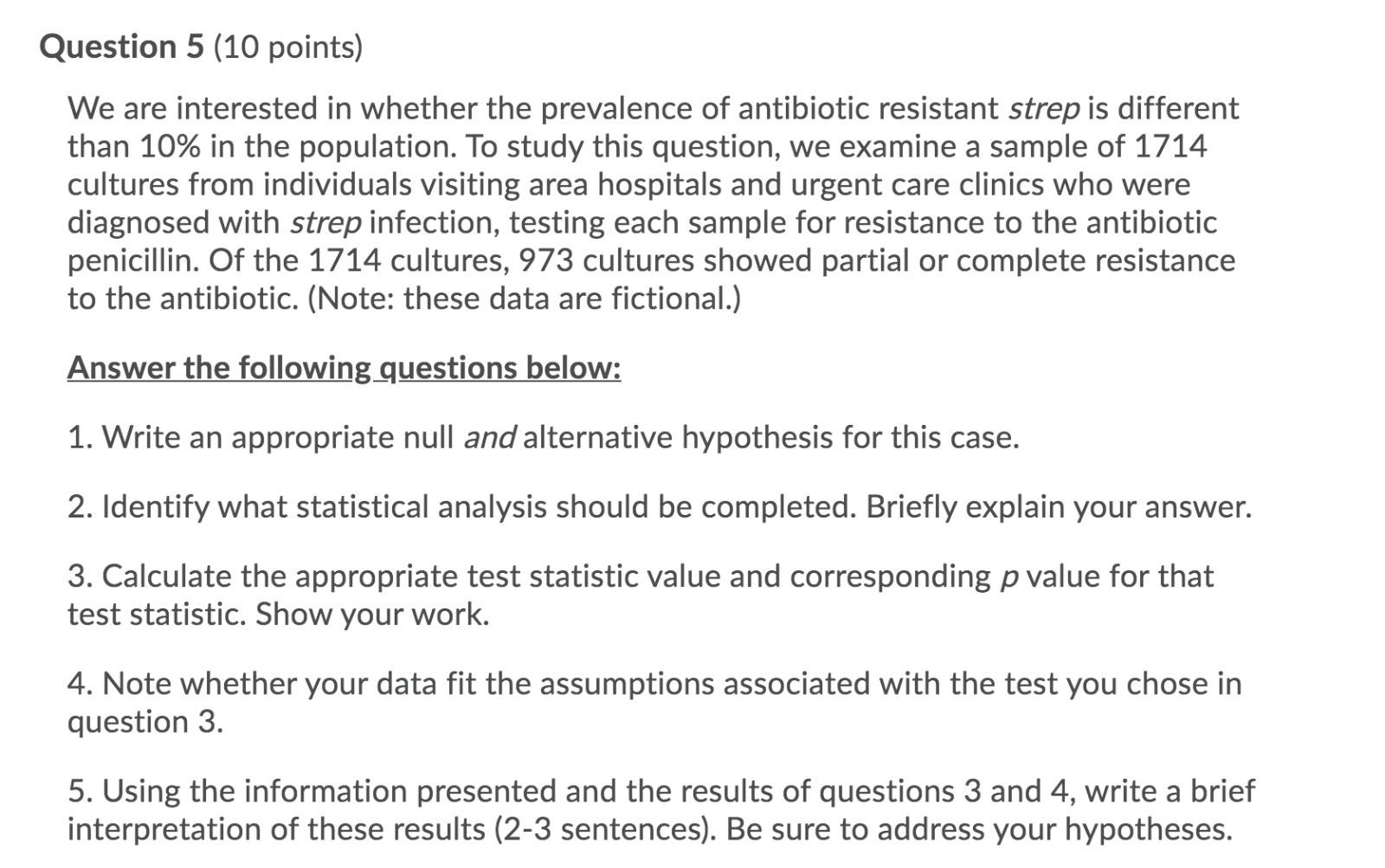 Solved Question 5 (10 points) We are interested in whether | Chegg.com