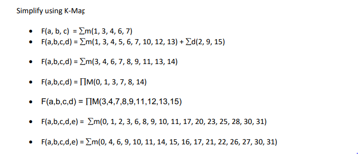 Solved Simplify using K-Mar - F(a,b,c)=∑m(1,3,4,6,7) - | Chegg.com