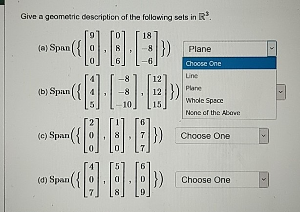 Solved Give a geometric description of the following sets in | Chegg.com