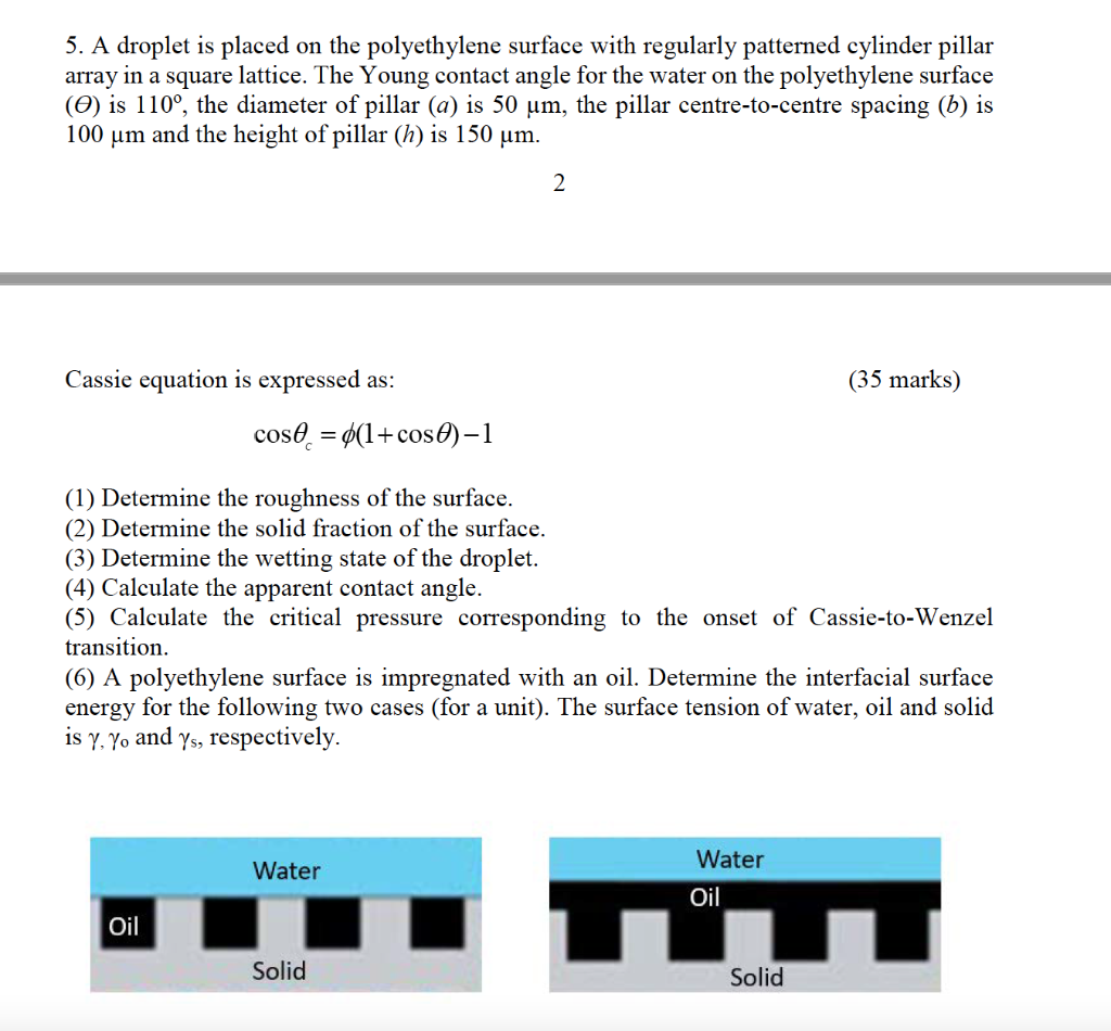 A droplet is placed on the polyethene surface with a | Chegg.com