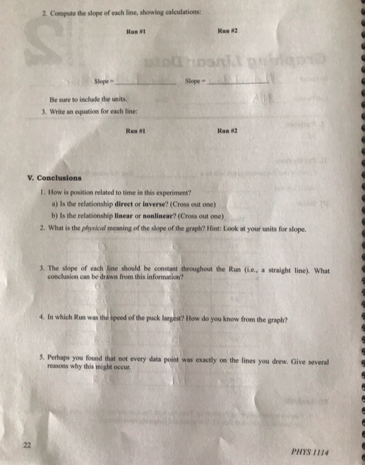 Solved Response Sheet Experiment Graphing Linear Data 1. | Chegg.com