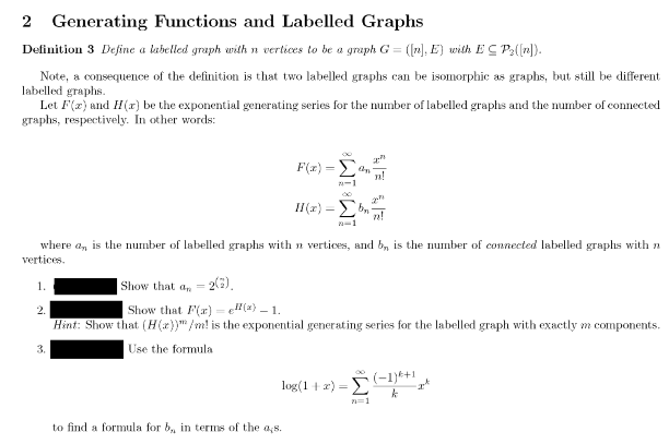Solved 2 Generating Functions and Labelled Graphs Definition | Chegg.com