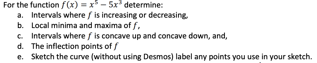 Solved For the function f(x) = x5 – 5x3 determine: a. | Chegg.com