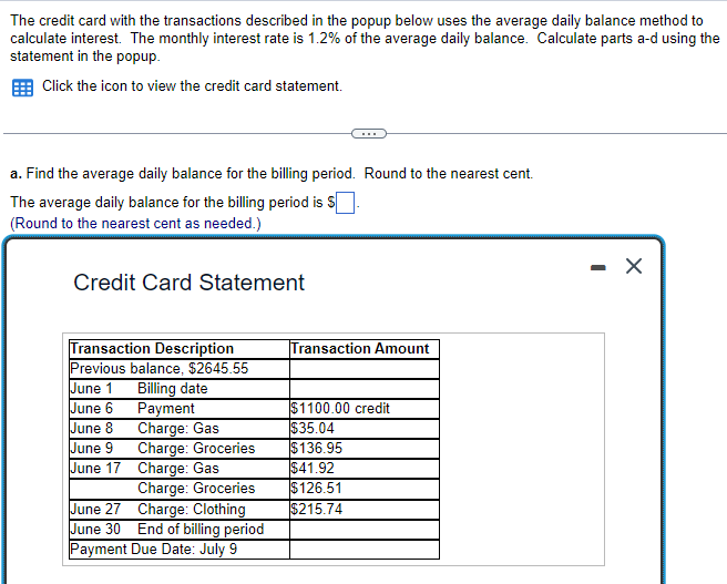 Solved The credit card with the transactions described in | Chegg.com