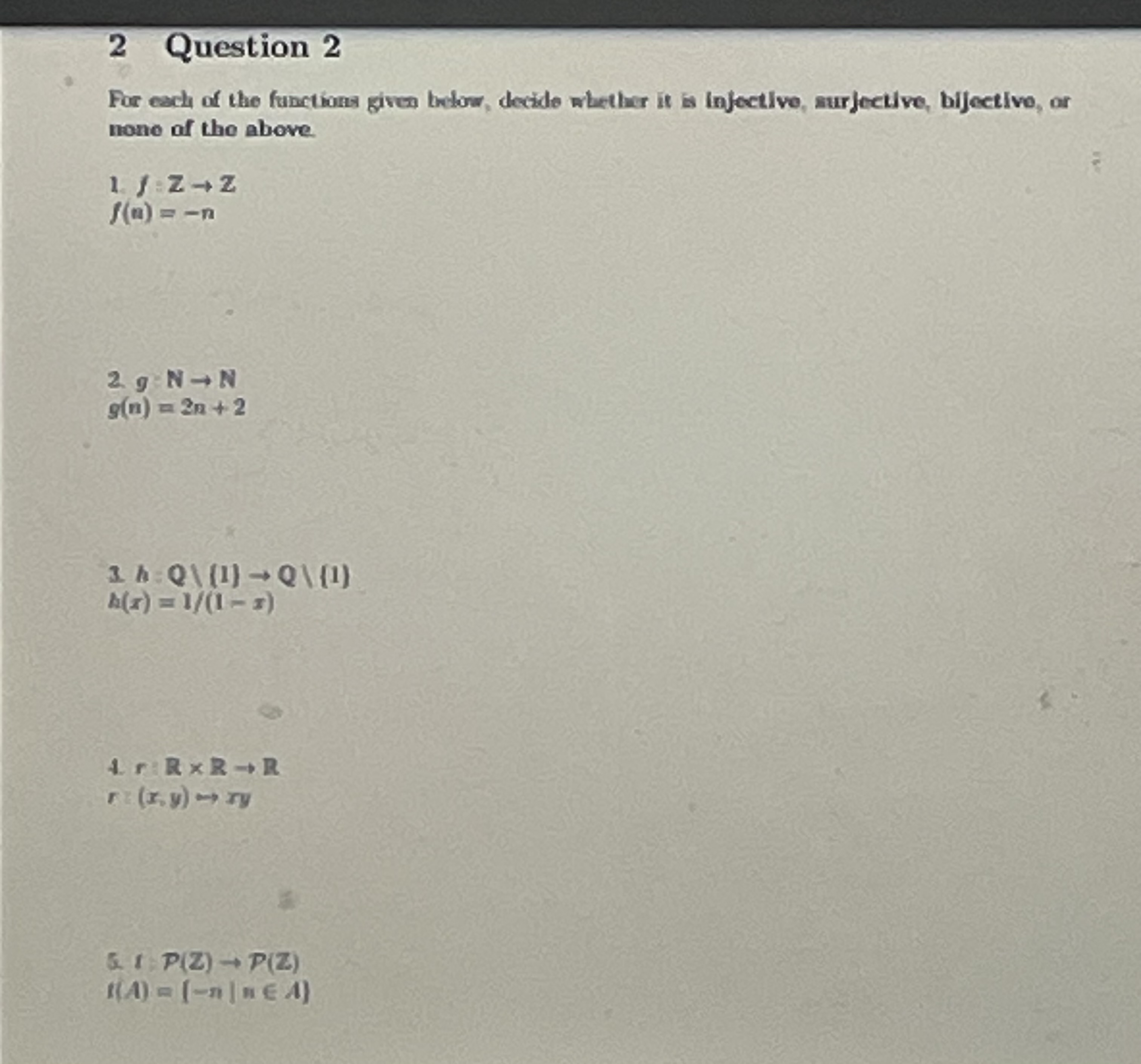 Solved For each of the functions gives below, decide whether | Chegg.com
