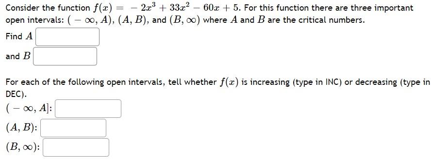 Solved Consider the function f(x) = 2x³ + 33x² 60x + 5. For | Chegg.com
