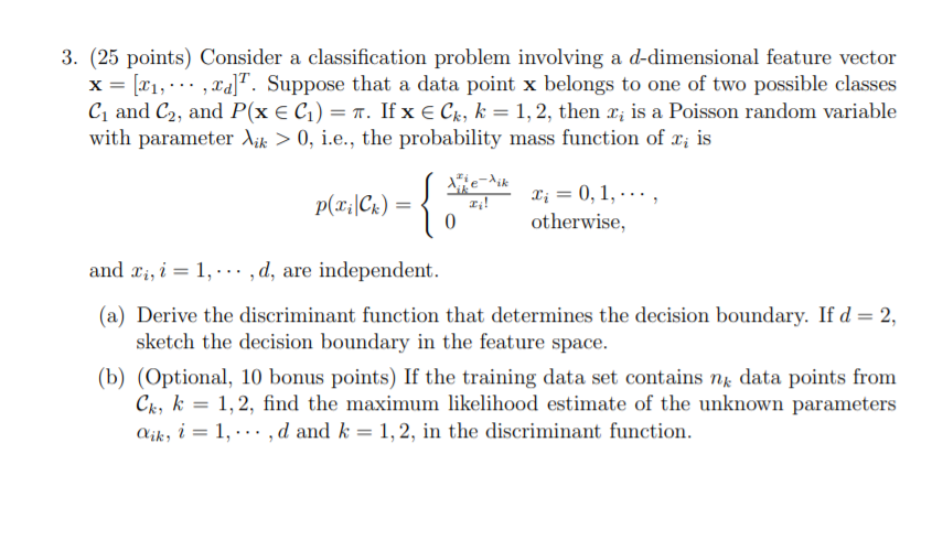 3. (25 points) Consider a classification problem | Chegg.com