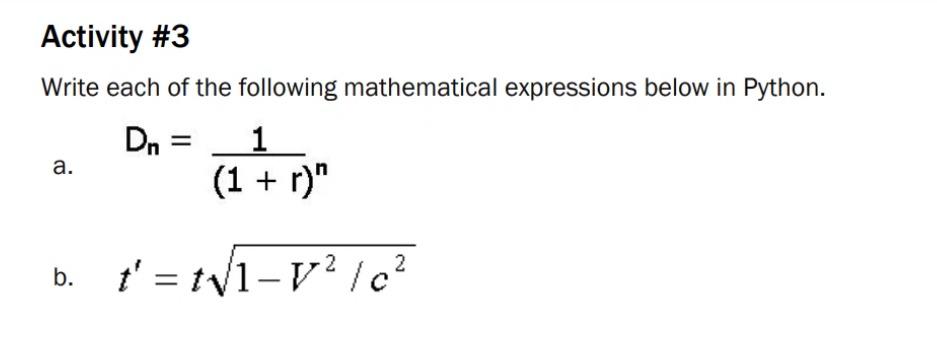 Solved Activity #3 Write each of the following mathematical | Chegg.com