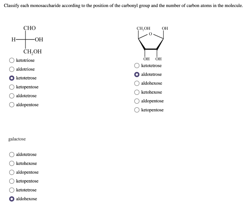 Solved Classify each monosaccharide according to the | Chegg.com