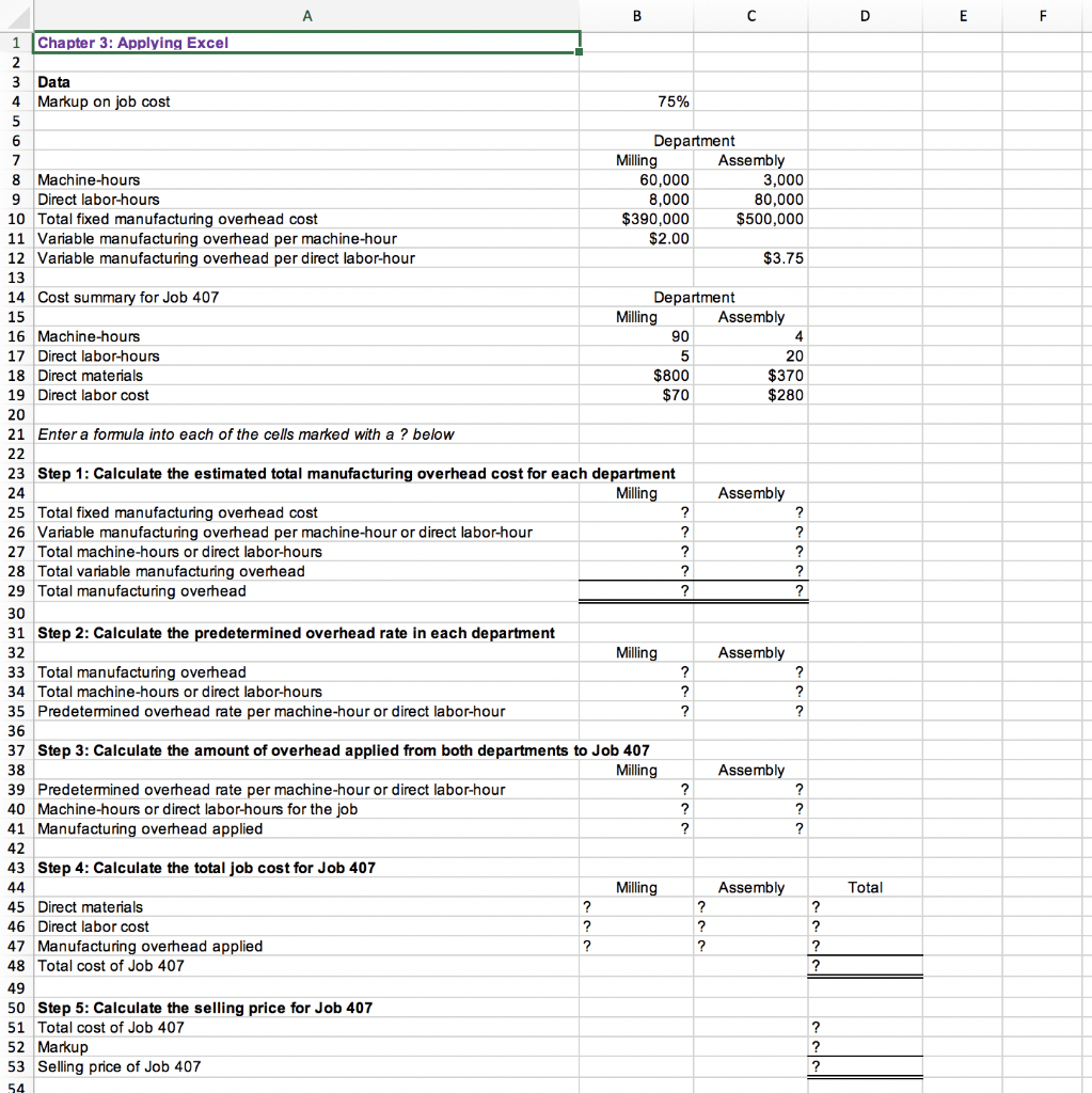 Solved B с D E F 4 1 Chapter 3: Applying Excel 2 3 Data 4 | Chegg.com
