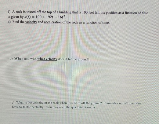 Solved 1) A rock is tossed off the top of a building that is | Chegg.com