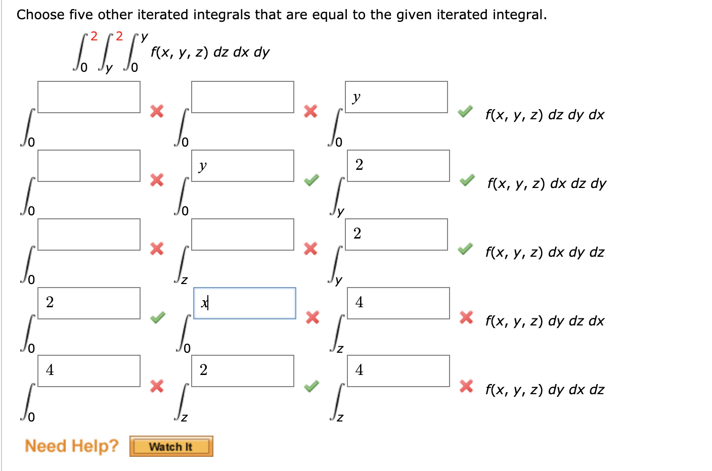 Solved Choose five other iterated integrals that are equal | Chegg.com