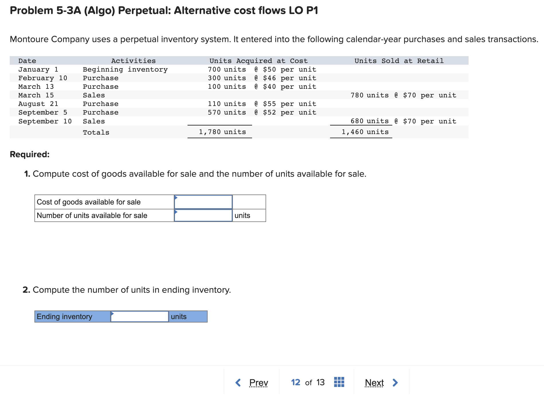 Problem 5-3A (Algo) Perpetual: Alternative cost flows | Chegg.com Problem 5-3A (Algo) Perpetual: Alternative cost flows | Chegg.com