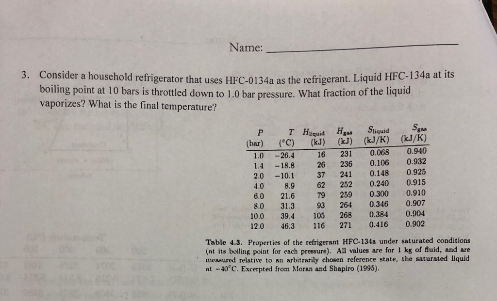 Solved Name: 3. Consider a household refrigerator that uses | Chegg.com