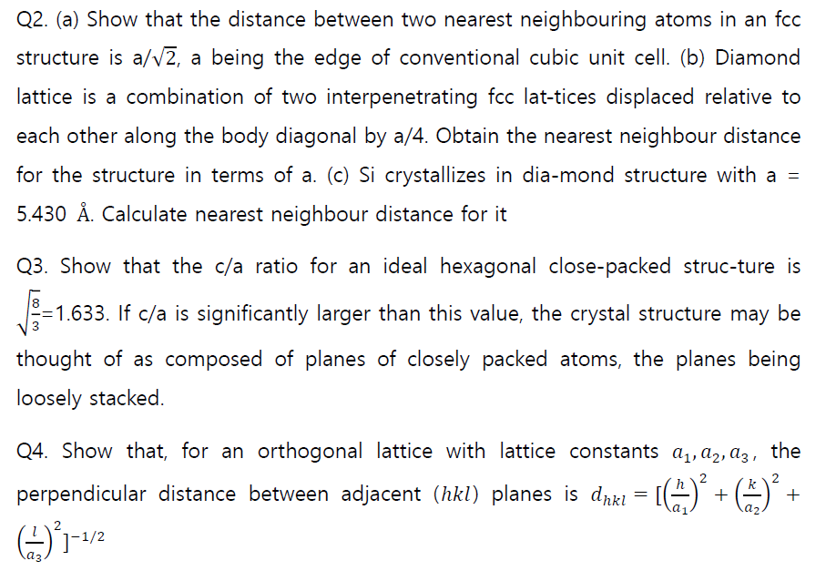 Solved Q1. Consider the two-dimensional crystal shown in the | Chegg.com