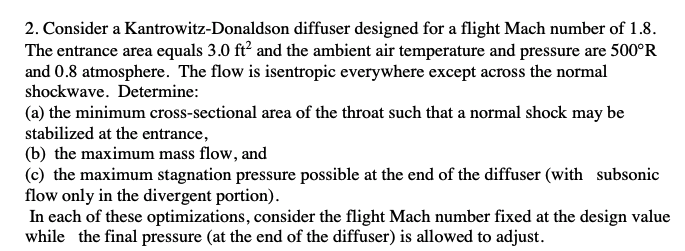 Solved 2. Consider a Kantrowitz-Donaldson diffuser designed | Chegg.com