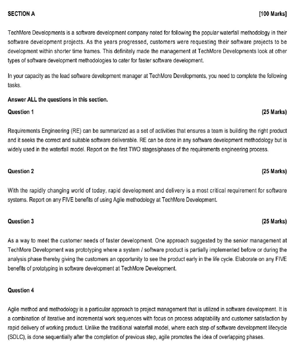 Solved SECTION A [100 Marks) TechMore Developments is a | Chegg.com