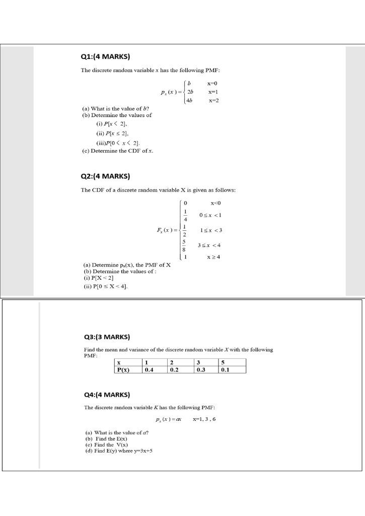 Solved Q1:04 MARKS) The discrete random variable has the | Chegg.com