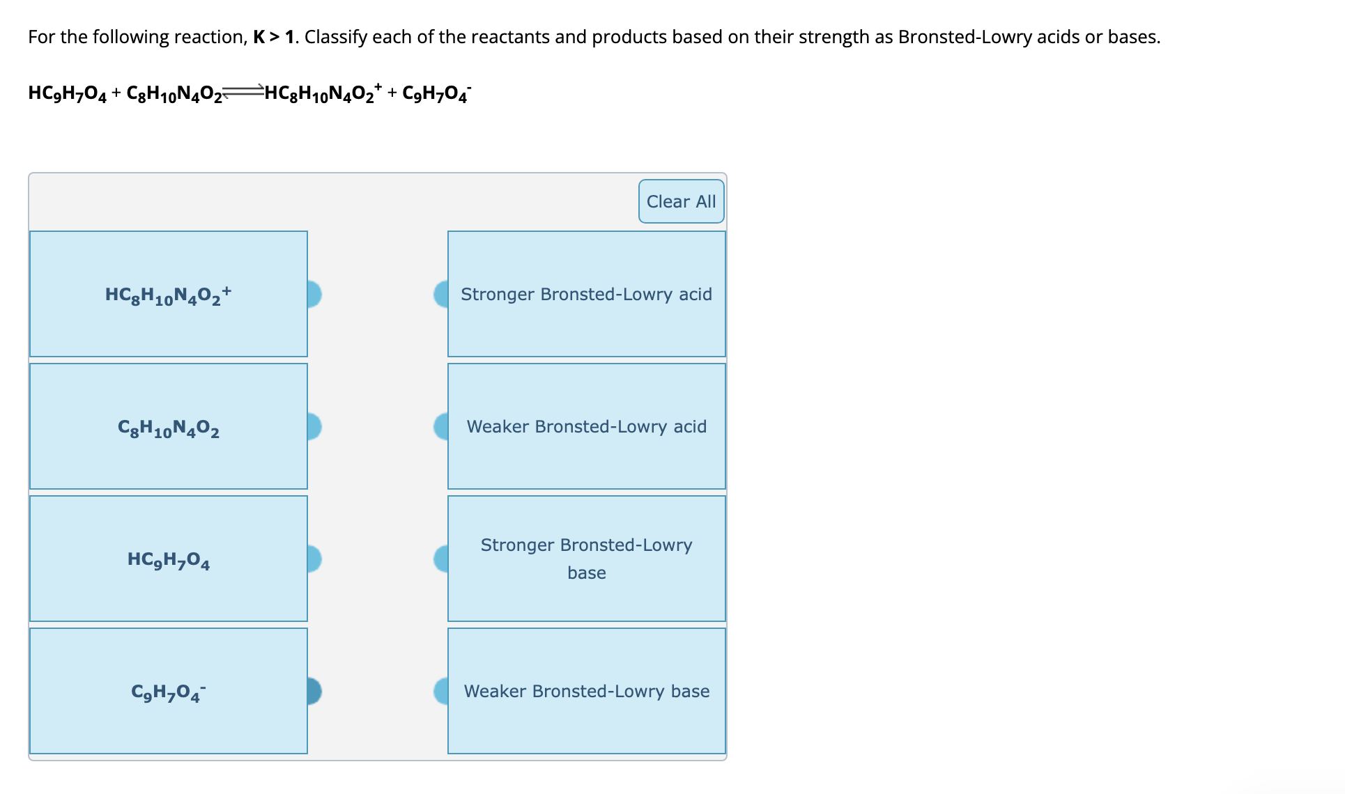 Solved For the following reaction, K>1. Classify each of the | Chegg.com