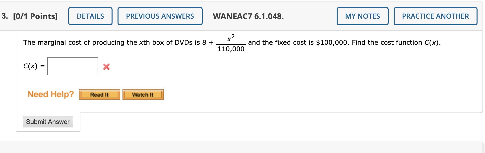 Solved 4. [0/2 Points] DETAILS PREVIOUS ANSWERS WANEAC7 | Chegg.com