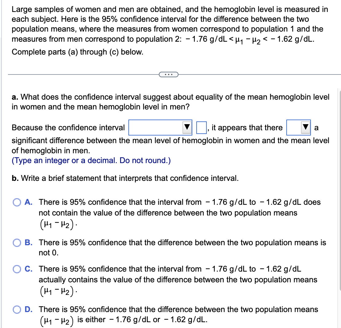 Solved Large samples of women and men are obtained, and the | Chegg.com