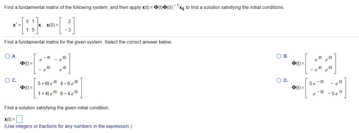 Solved Find a fundamental matrix of the following system, | Chegg.com