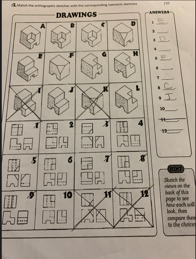 12. Match the orthographic sketches with the | Chegg.com