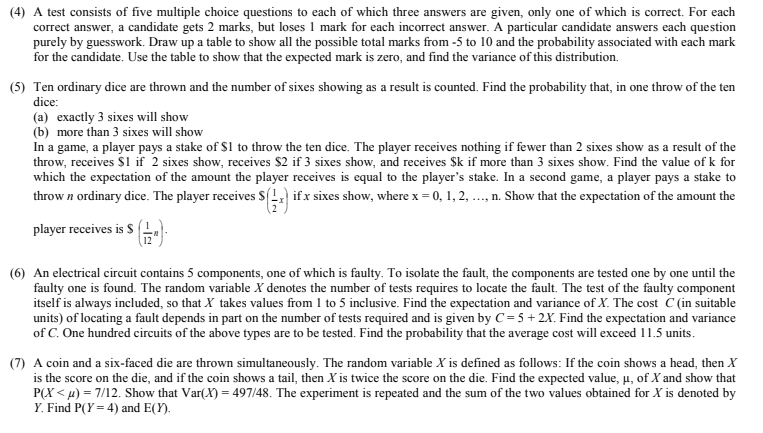 Solved (4) A test consists of five multiple choice questions | Chegg.com