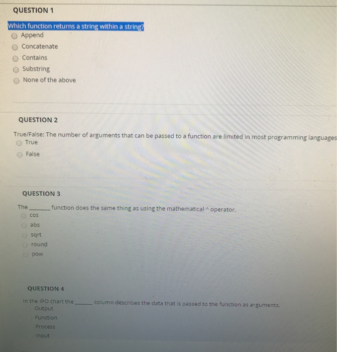 Solved Question1 Which Function Returns A String Within A