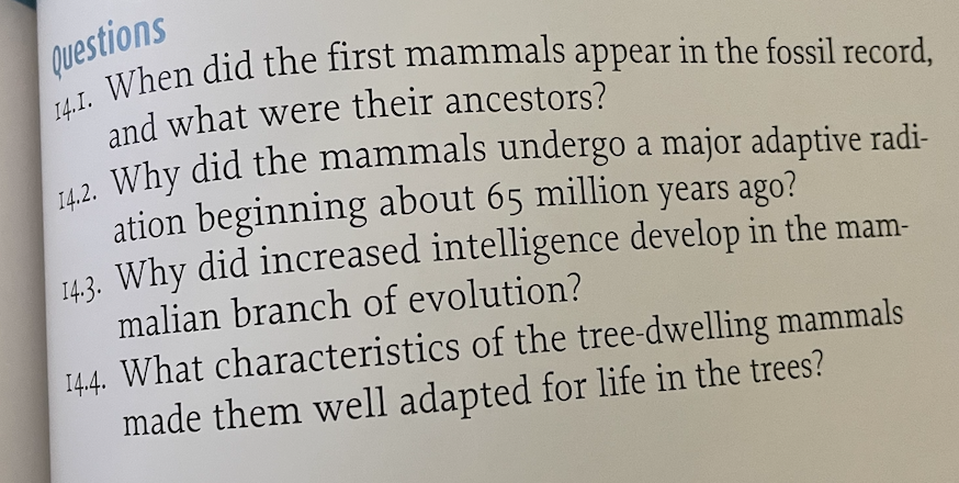 Solved questions 14.1. When did the first mammals appear in | Chegg.com