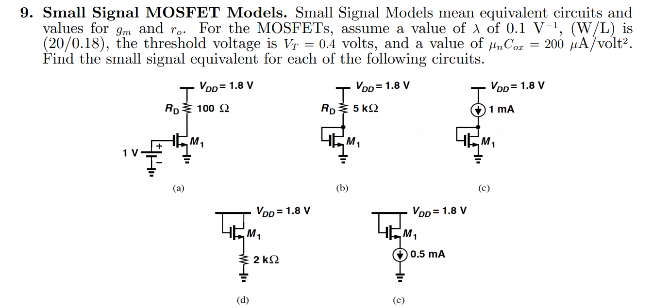 Solved 9. Small Signal MOSFET Models. Small Signal Models | Chegg.com