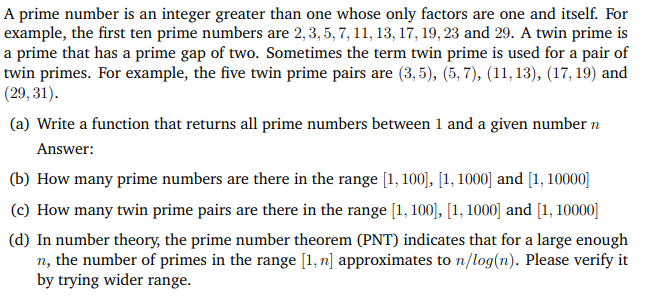 Solved A prime number is an integer greater than one whose | Chegg.com