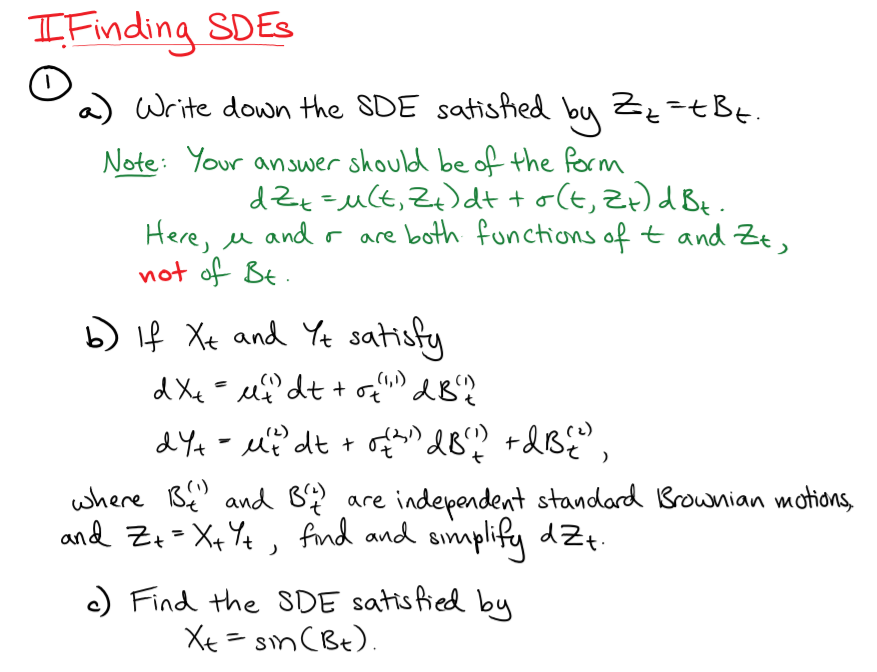 Solved I Finding SDES a) Write down the SDE satisfied by | Chegg.com