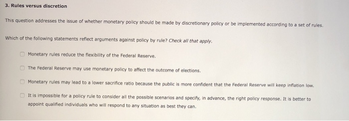 Solved 3. Rules versus discretion This question addresses | Chegg.com