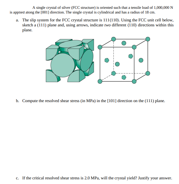 Solved A single crystal of silver (FCC structure) is | Chegg.com