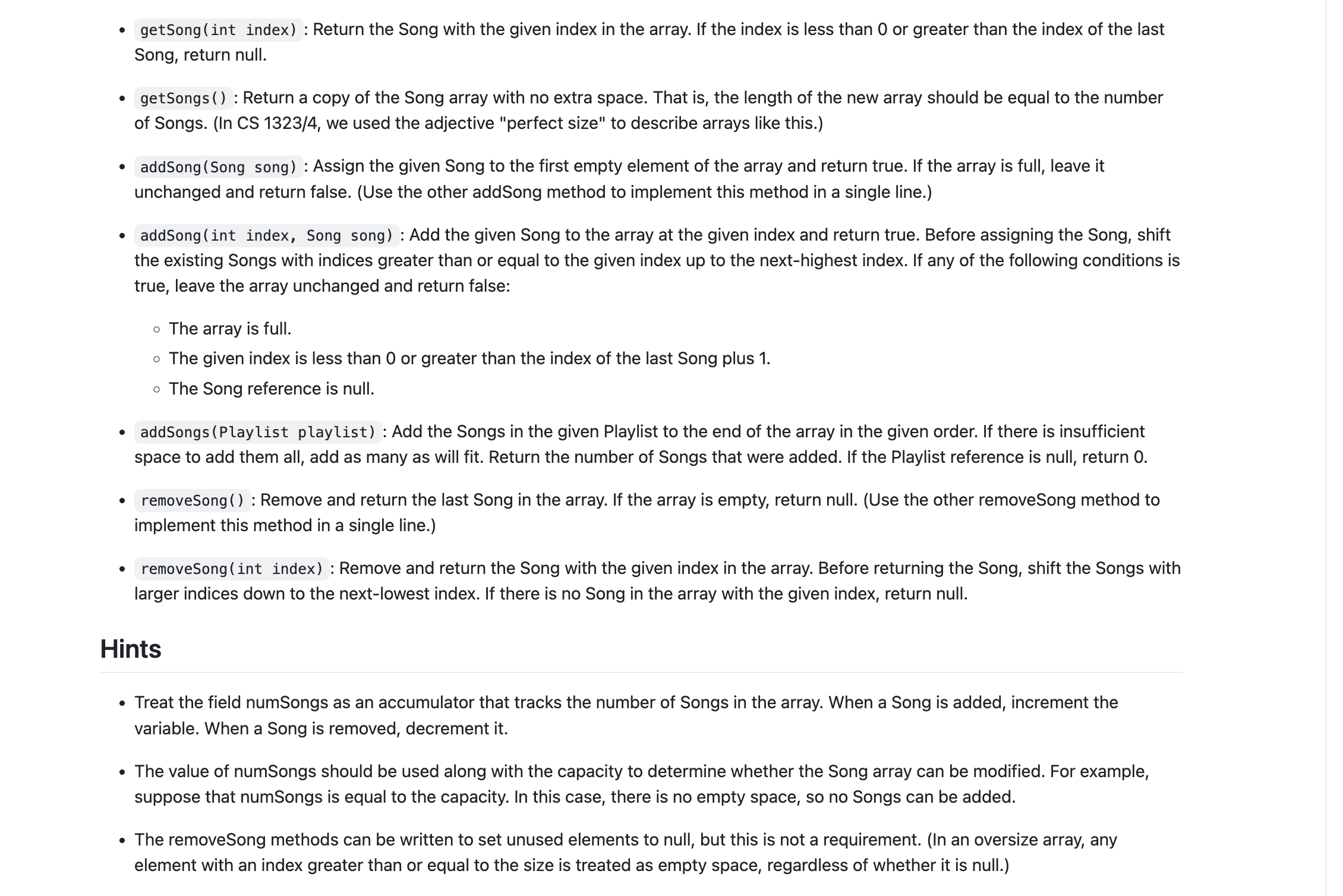 Solved Each Song object contains two Strings and an integer | Chegg.com