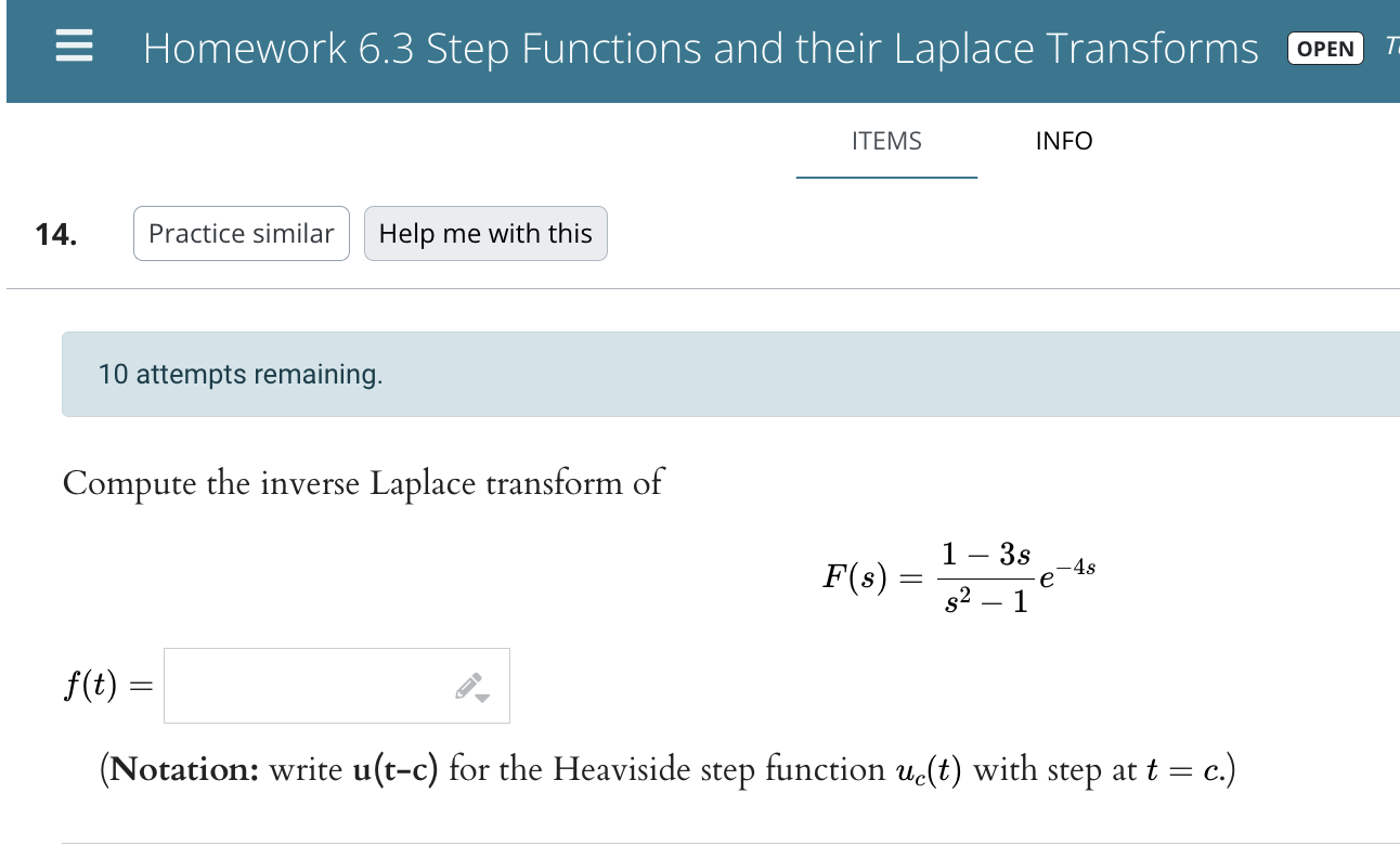 Homework 6.3 Step Functions and their Laplace | Chegg.com