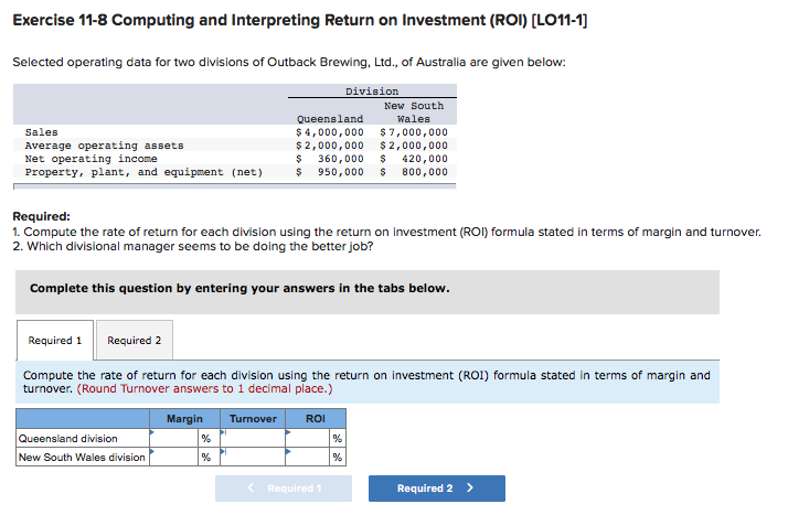 Solved Exercise 11-8 Computing and Interpreting Return on | Chegg.com