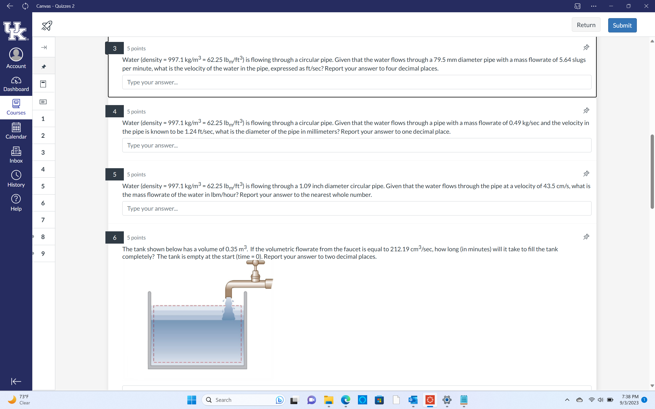 Solved 5 points Water (density =997.1 kg/m3=62.25lbm/ft3 ) | Chegg.com