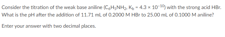 Solved Consider the titration of the weak base aniline | Chegg.com