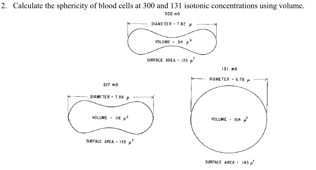 Solved 2. Calculate the sphericity of blood cells at 300 and | Chegg.com
