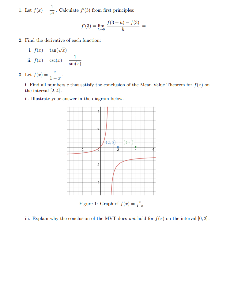 Solved 1. Let f() Calculate f'(3) from first principles: C2 | Chegg.com