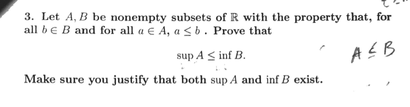 Solved 3. Let A, B be nonempty subsets of R with the | Chegg.com