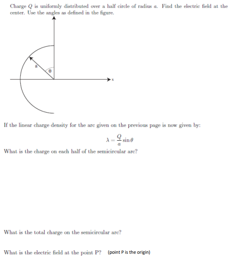 Solved Charge Q is uniformly distributed over a half circle | Chegg.com