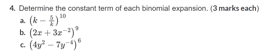 Solved 4. Determine the constant term of each binomial | Chegg.com