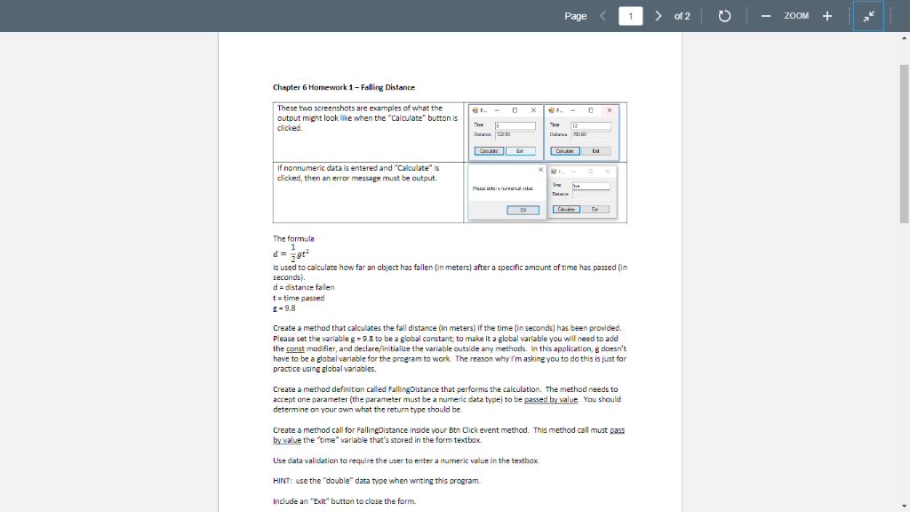 Solved Page of 2 Chapter 6 Homework 1- Falling Distance | Chegg.com