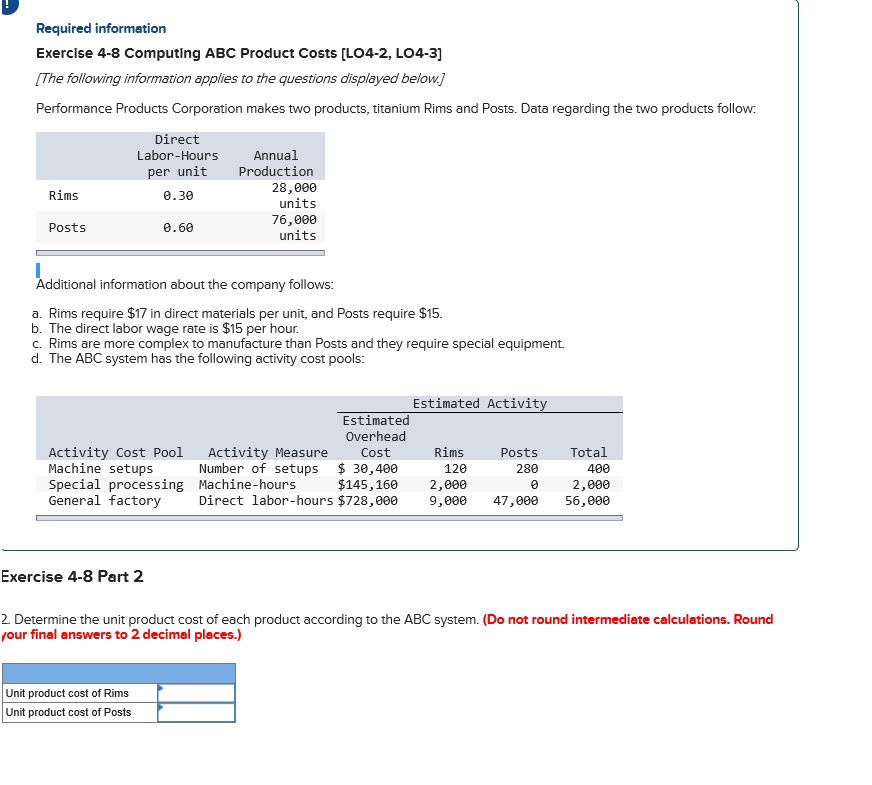 Solved Required information Exercise 4-8 Computing ABC | Chegg.com
